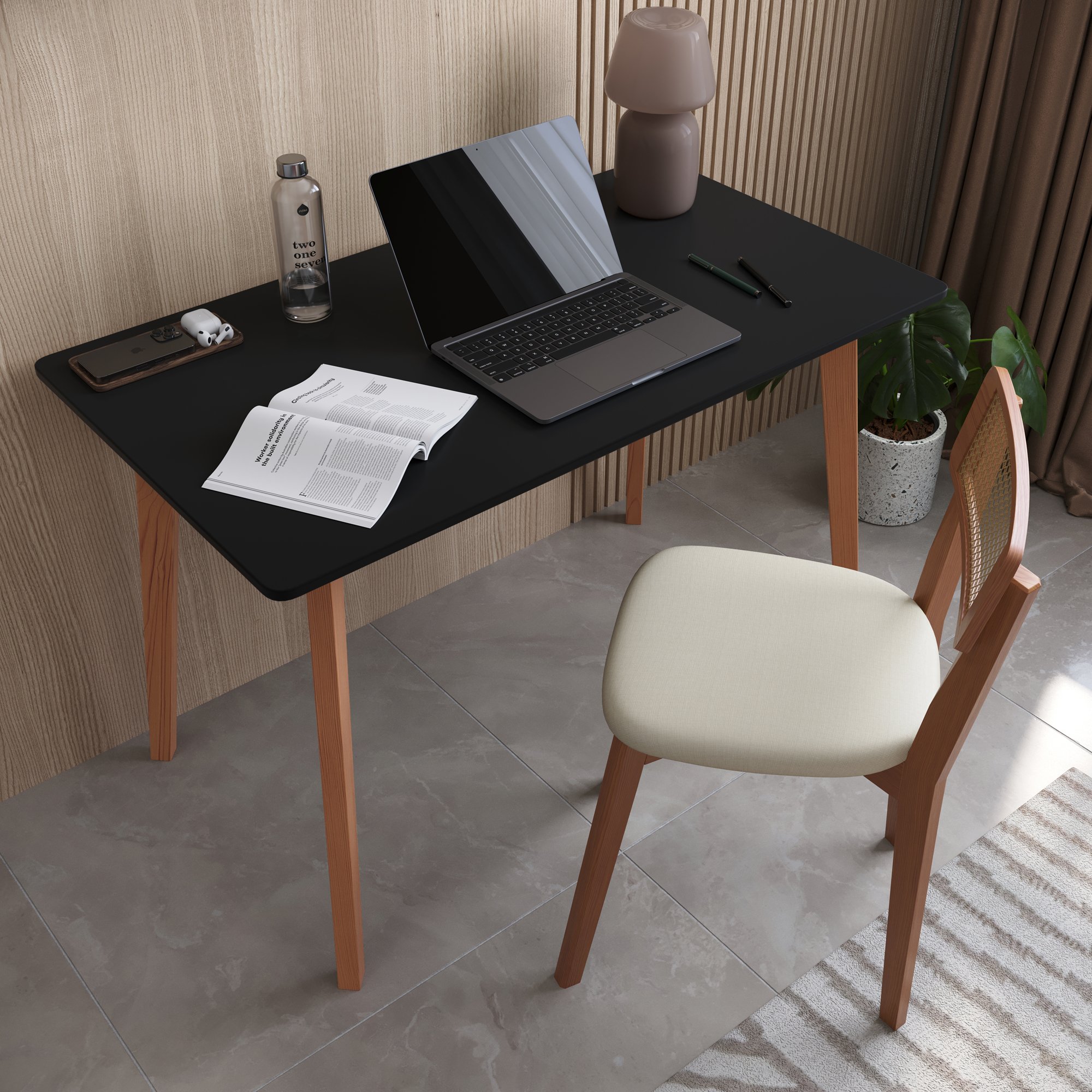 Escrivaninha Joyce Madeira Taeda - Preto/Mel - Casa Huma